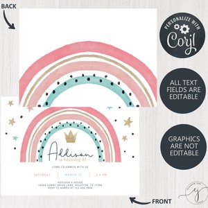 EDITABLE Watercolor Rainbow Birthday Invitation Rainbow Birthday ...