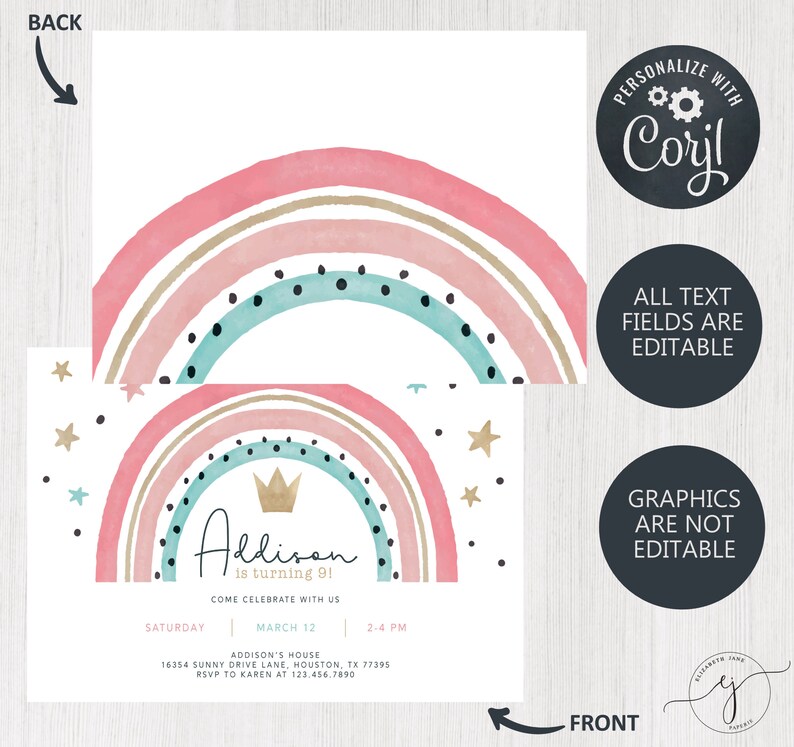 EDITABLE Watercolor Rainbow Birthday Invitation Rainbow - Etsy