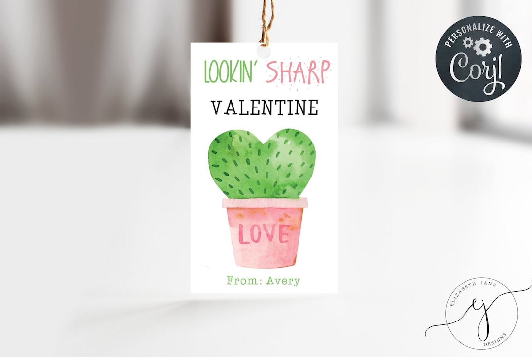 EDITABLE PRINTABLE PERSONALIZED Valentines Card or Favor Tags, Cactus ...