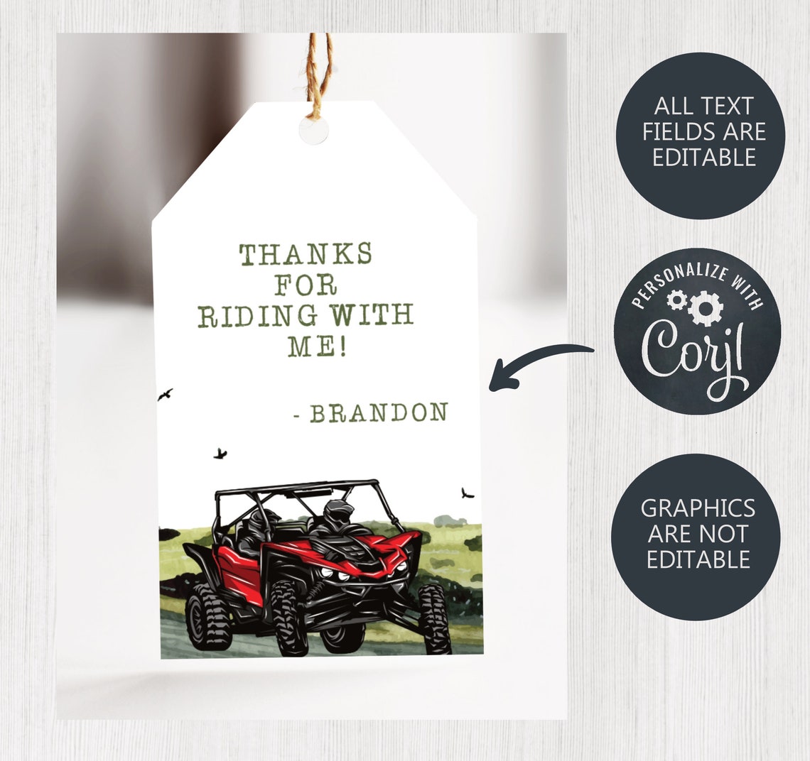 Editable ATV Party Favor Tags Razor Thank You Tags off Road - Etsy