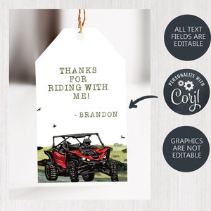 Editable ATV Party Favor Tags, Razor Thank You Tags, off Road Birthday ...