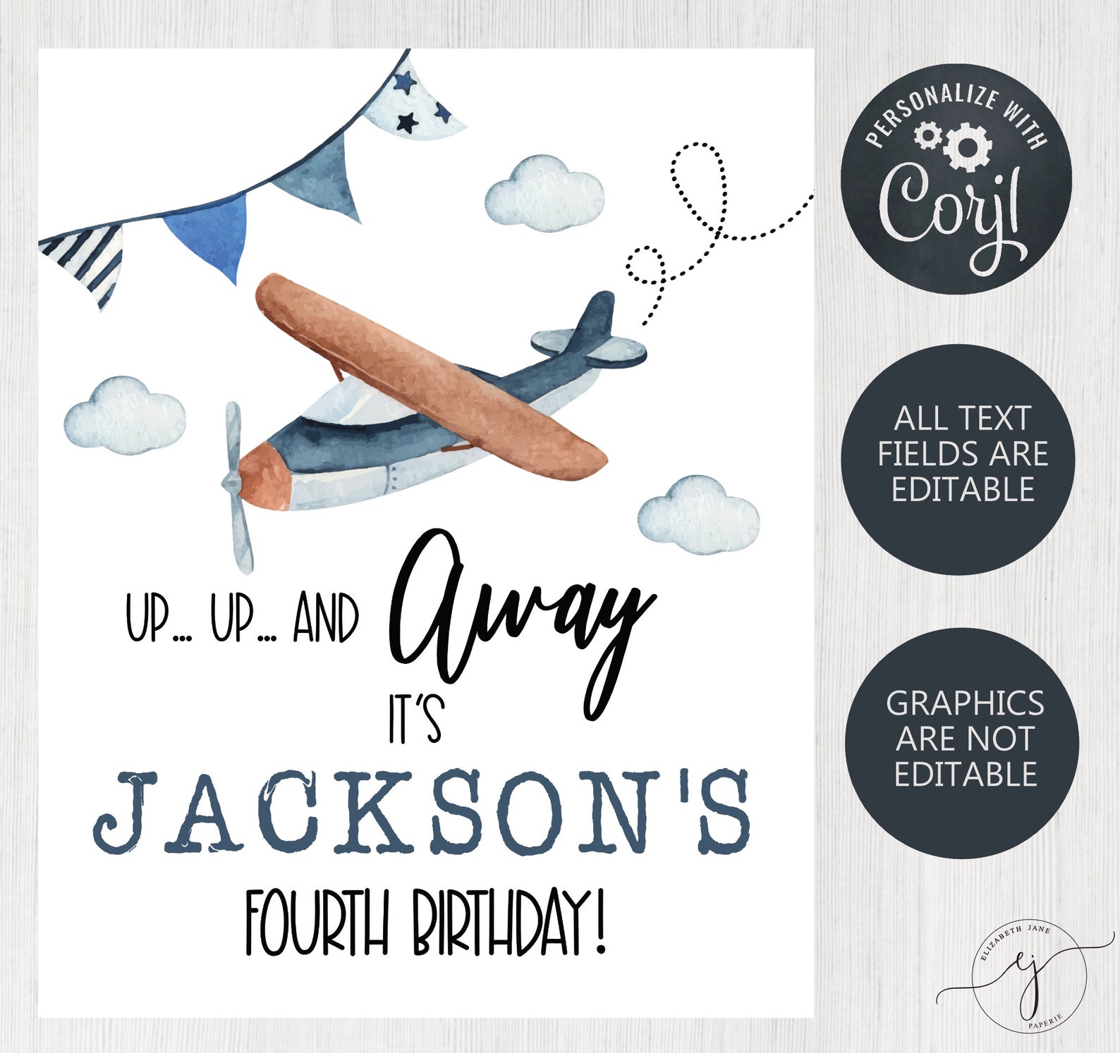 EDITABLE Airplane Birthday Welcome Sign Boy's Birthday - Etsy