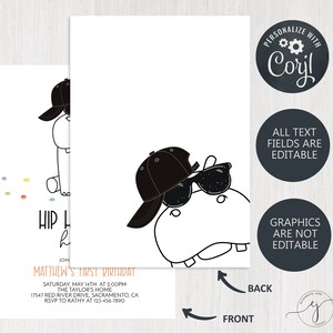 Editable Hip Hop Hippo Birthday Invitation, Hip Hop Hippo Hooray ...