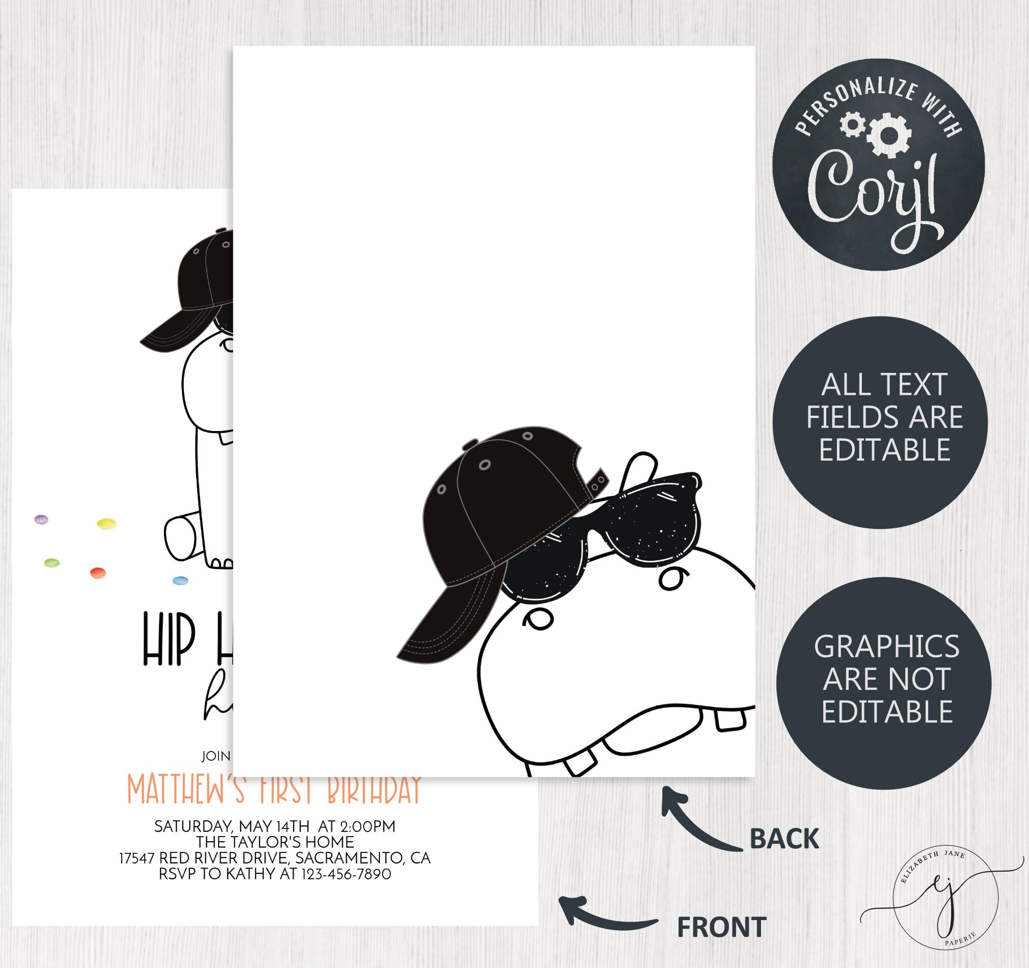 Editable Hip Hop Hippo Birthday Invitation Hip Hop Hippo - Etsy