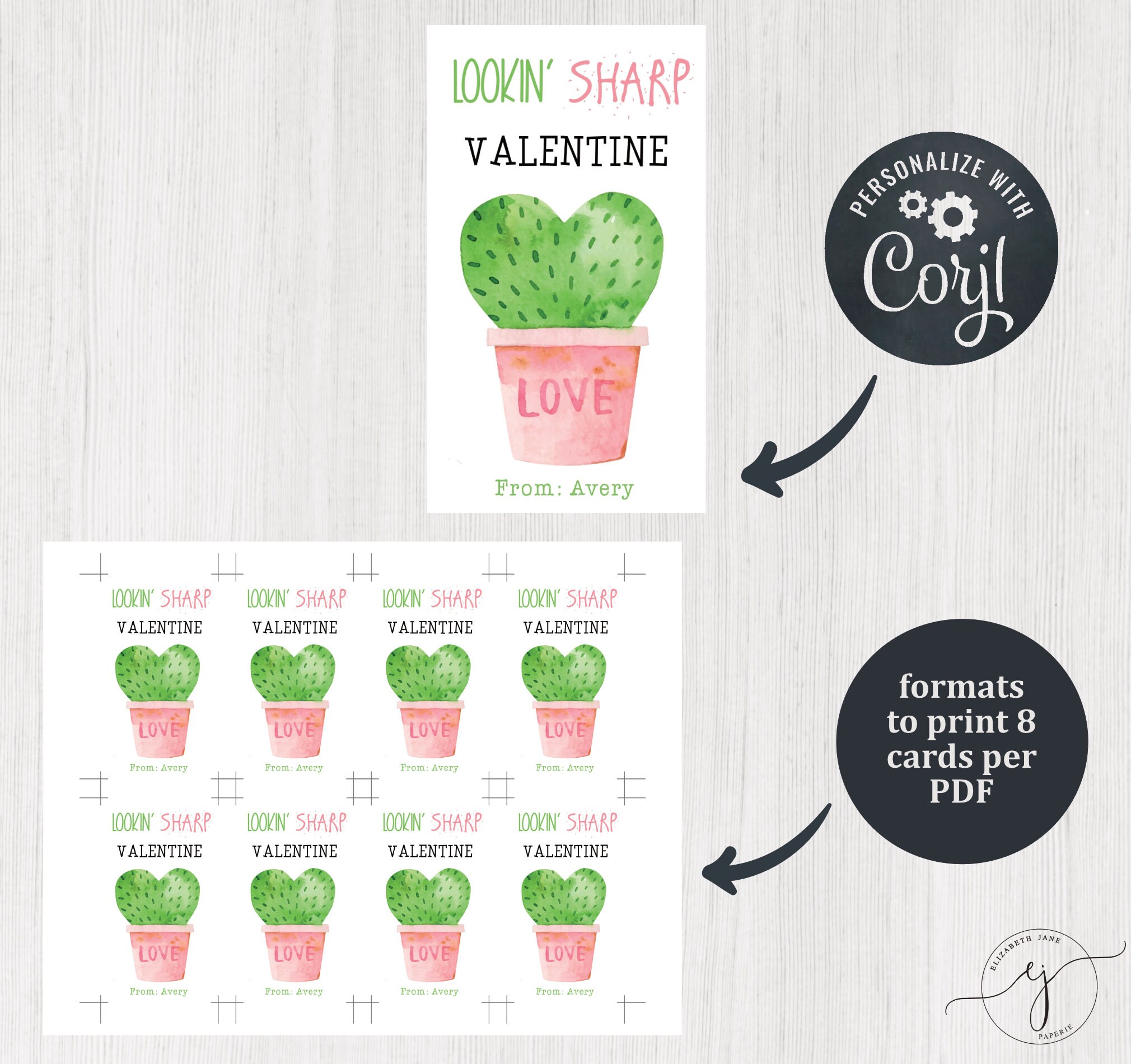 EDITABLE PRINTABLE PERSONALIZED Valentines Card or Favor Tags, Cactus ...