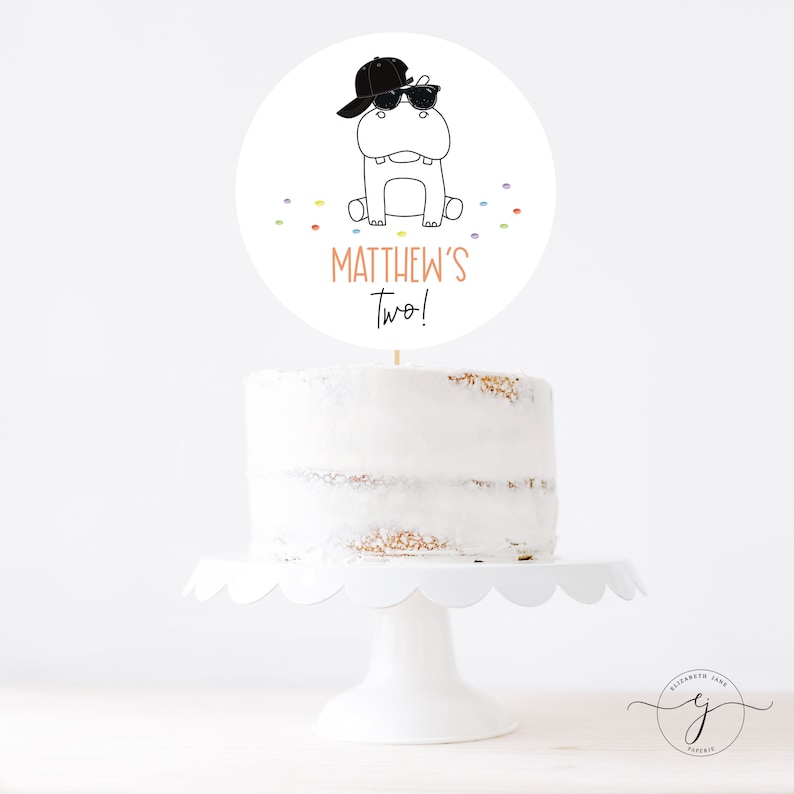 EDITABLE Hip Hop Hippo Birthday Cake Topper Boy Birthday - Etsy