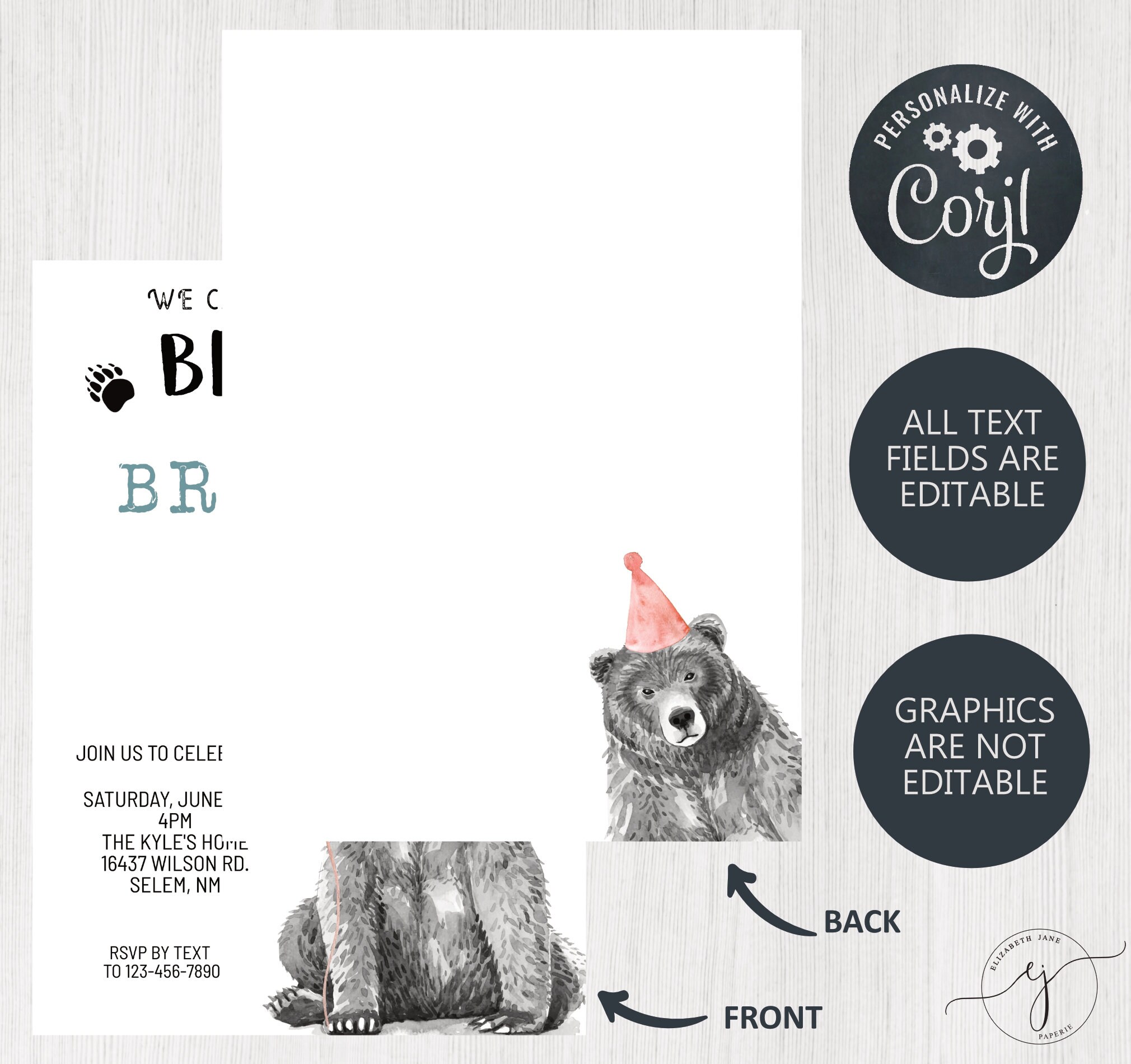 Editable Bear Birthday Invitation Bear-y First Birthday Cute - Etsy
