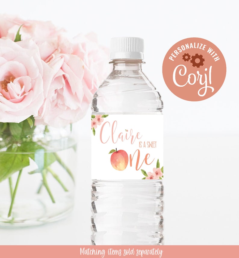 EDITABLE Peach First Birthday Printable Water Bottle Labels - Etsy