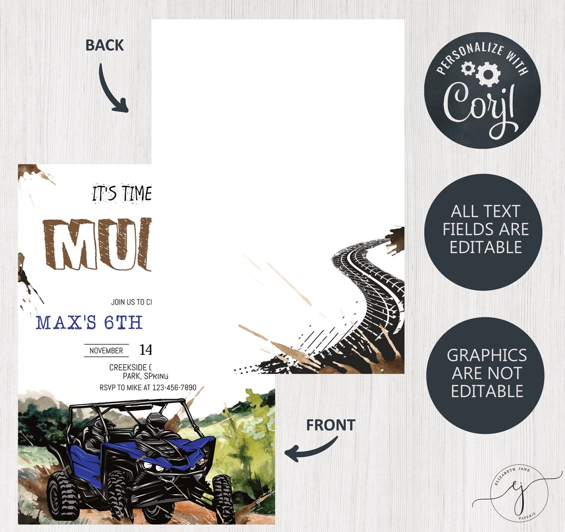 EDITABLE ATV Mudding Birthday Invitation - Men's off Road Birthday ...