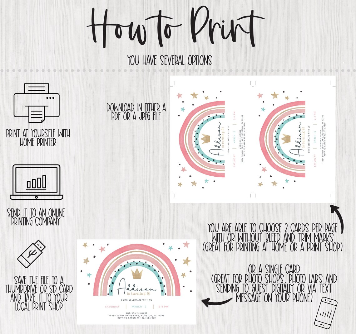 EDITABLE Watercolor Rainbow Birthday Invitation Rainbow - Etsy