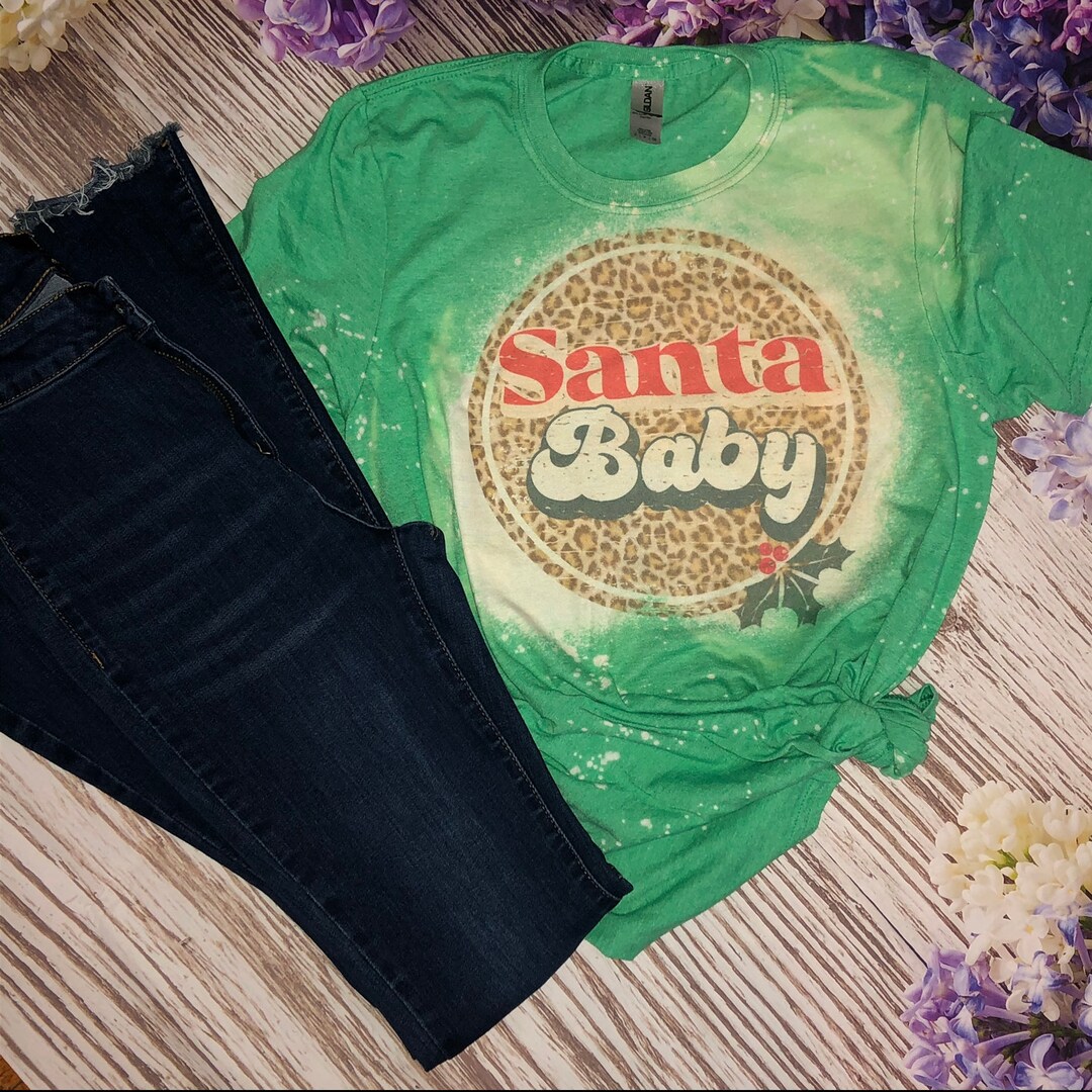 Santa Baby | Christmas Bleached Tee | Leopard Print | Retro | Christmas ...