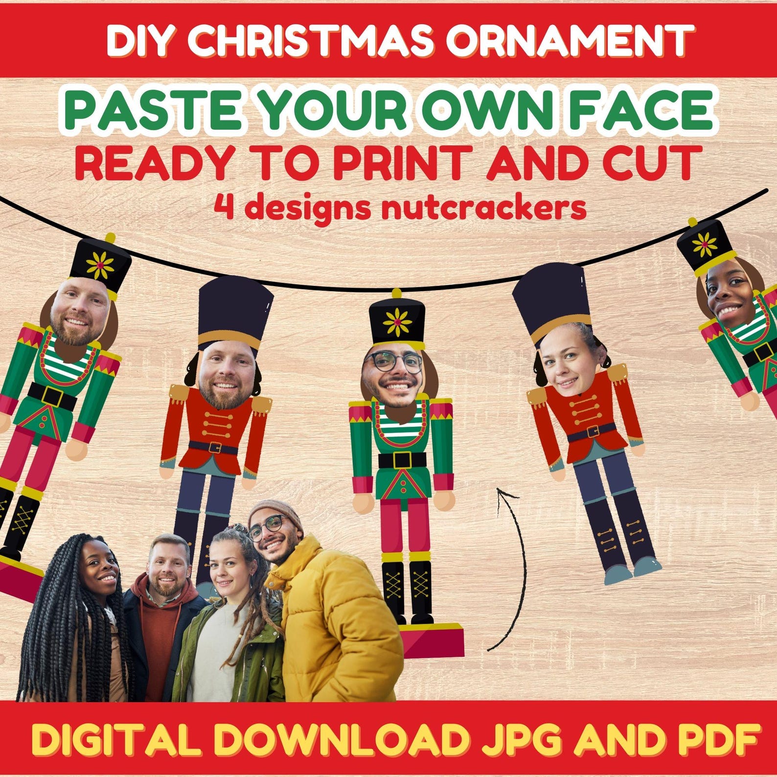 DIY Face Christmas Nutcracker Ornaments, Printable Banner (PDF) - Etsy