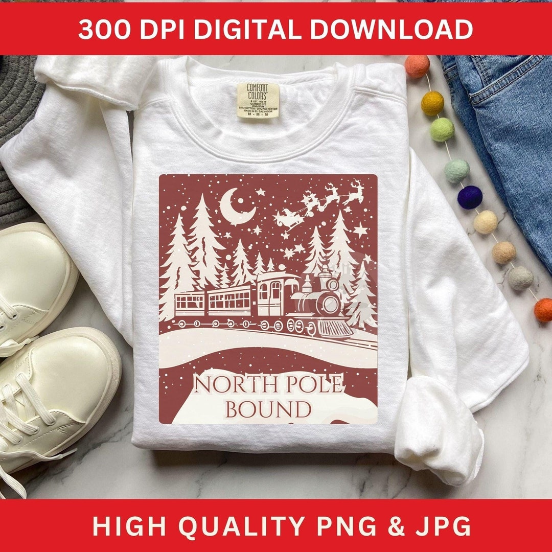 Christmas North Pole Bound, Png Jpg, Vintage Retro Train, Christmas Art ...