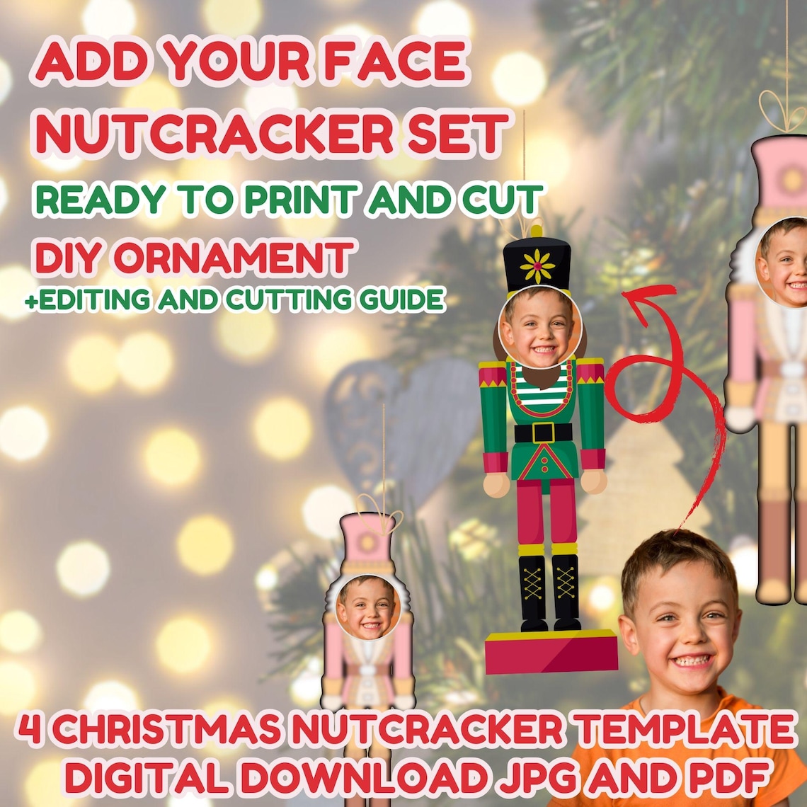 Add Your Own Face Christmas Nutcracker Ornaments, Printable Christmas ...