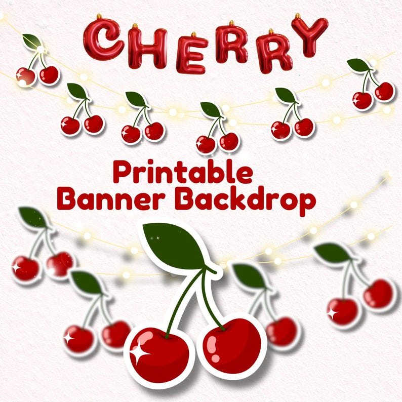 Printable Cherry Banner, Diy Bunting Backdrop for Birthdays, Red Theme ...