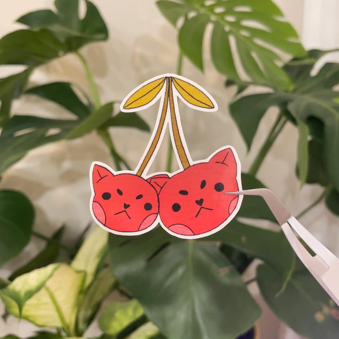 Whimsy Red Cherry Cats Sticker for Stationery Scrapbook Planner Journal ...