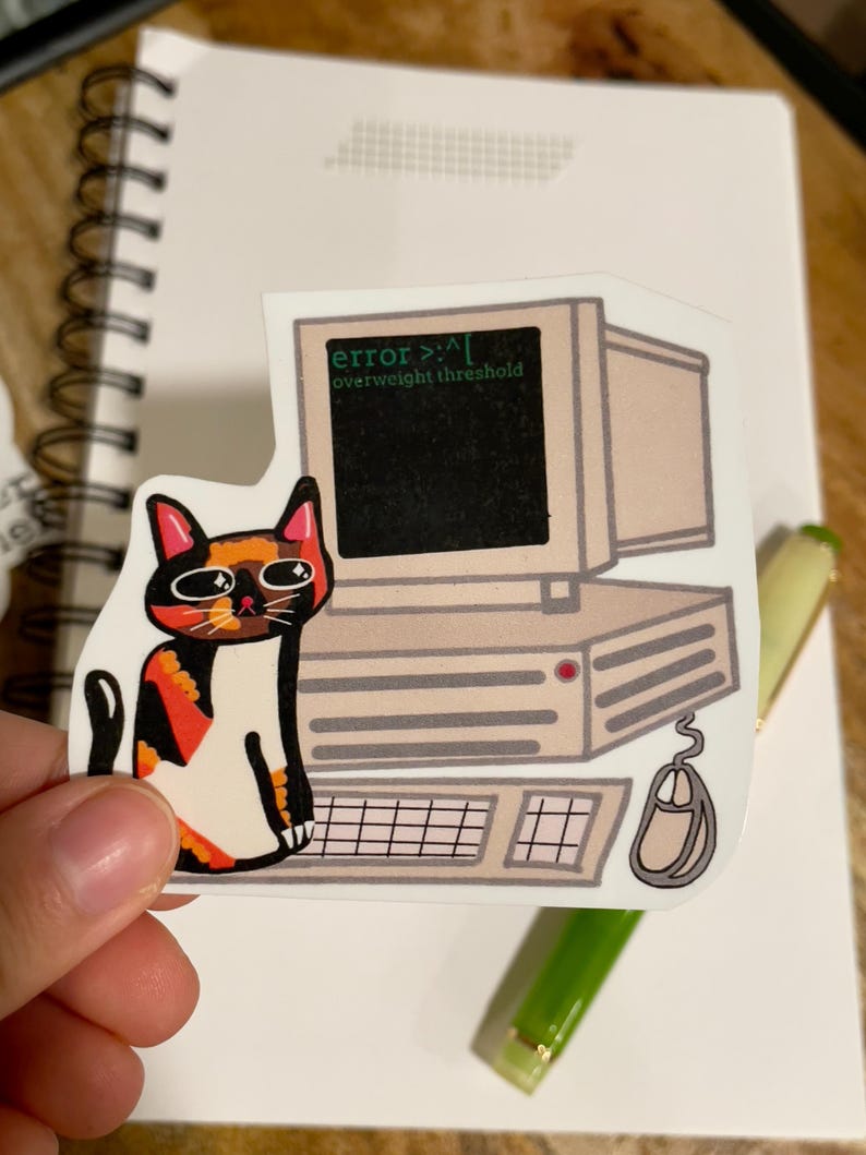 Whimsy Cat Over Keyboard Sticker Computer Funny Calico Kitty Cute ...