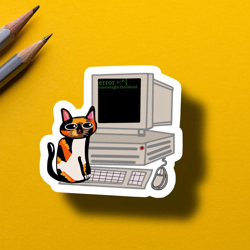 Whimsy Cat Over Keyboard Sticker Computer Funny Calico Kitty Cute ...