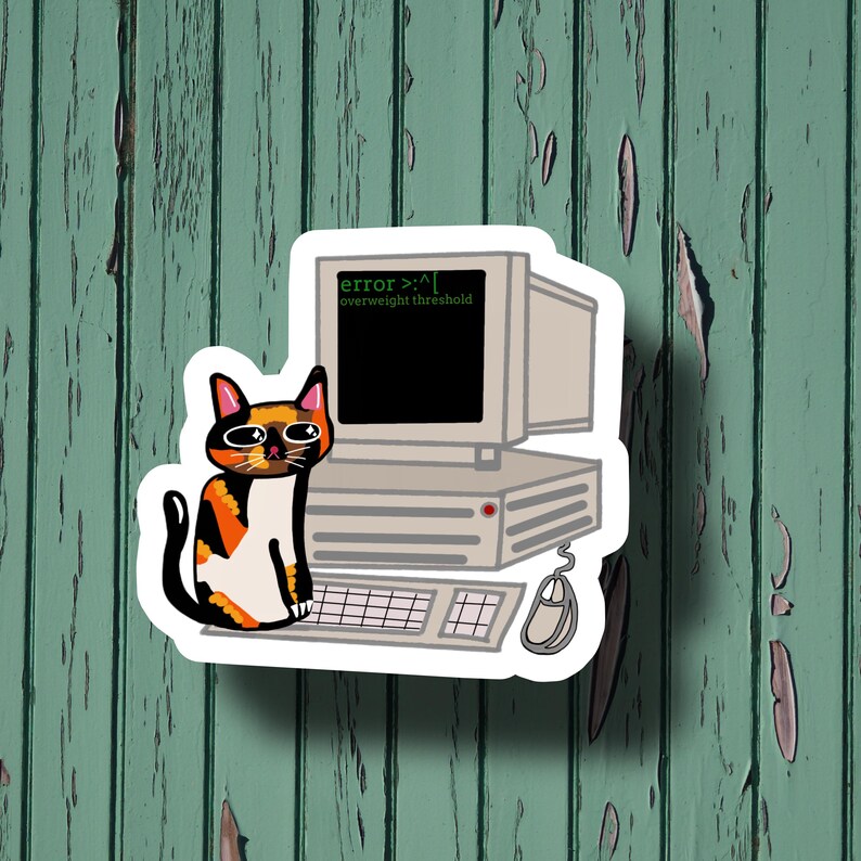 Whimsy Cat Over Keyboard Sticker Computer Funny Calico Kitty Cute ...