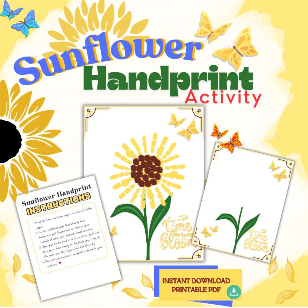 Sunflower Handprint Activity PDF for Kids Printable Craft Fun DIY ...