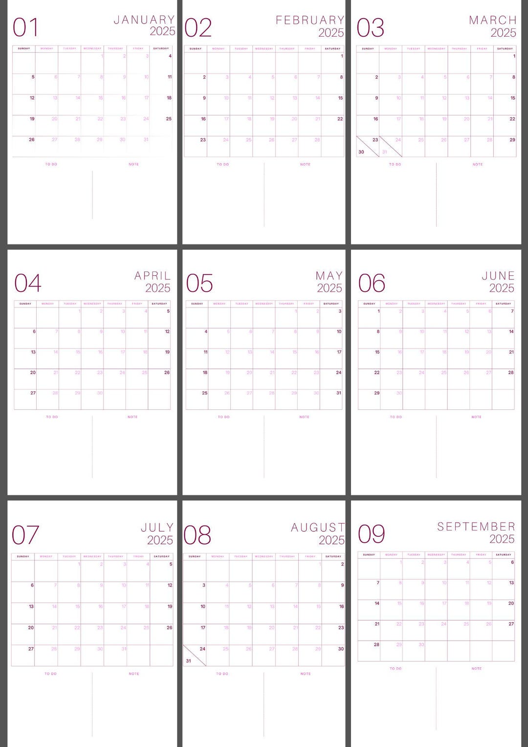 2025 Pink Yearly Calendar Aesthetic Printable PDF Minimalist Pastel ...