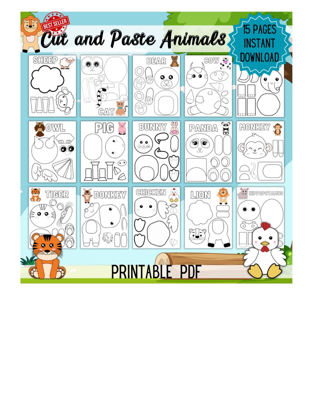 Cut and Paste Animal Activity Sheets - 15 Pages of Printable Craft Fun ...