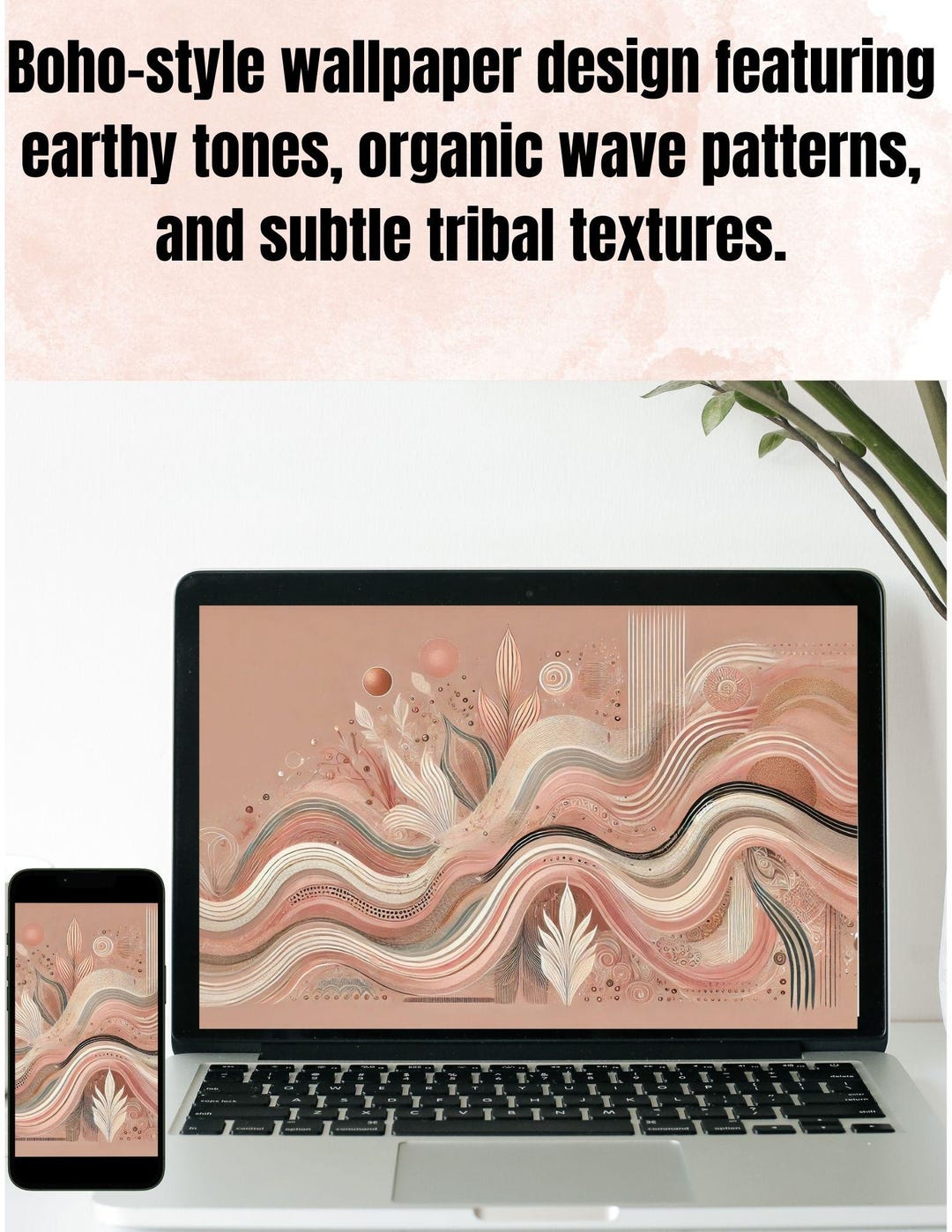 Pink Boho Abstract Desktop Wallpaper Minimalist Digital Art in Earthy ...