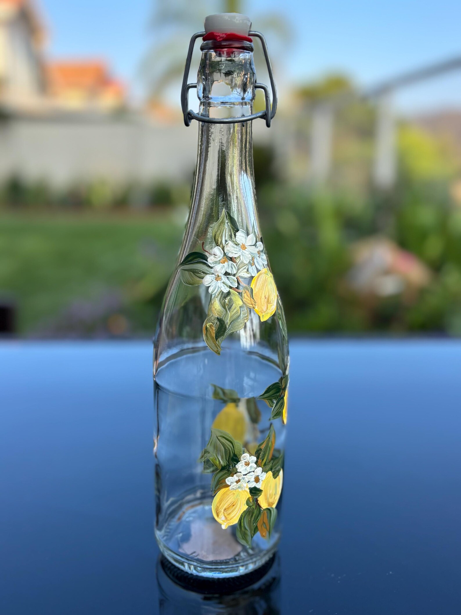 Hand Painted Bottle, Water Bottle, Limoncello, Lemon Bottle, Bottle ...