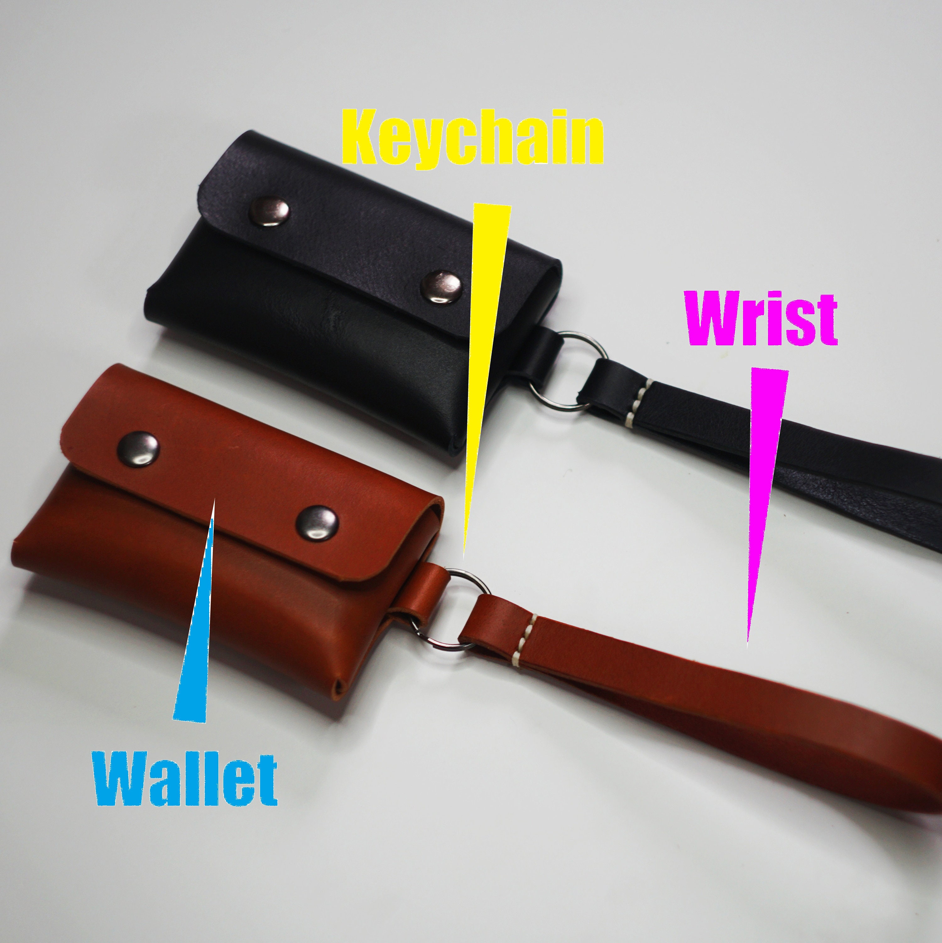Wristlet Leather Wallet, Keychain Card ID Small Holder - Etsy