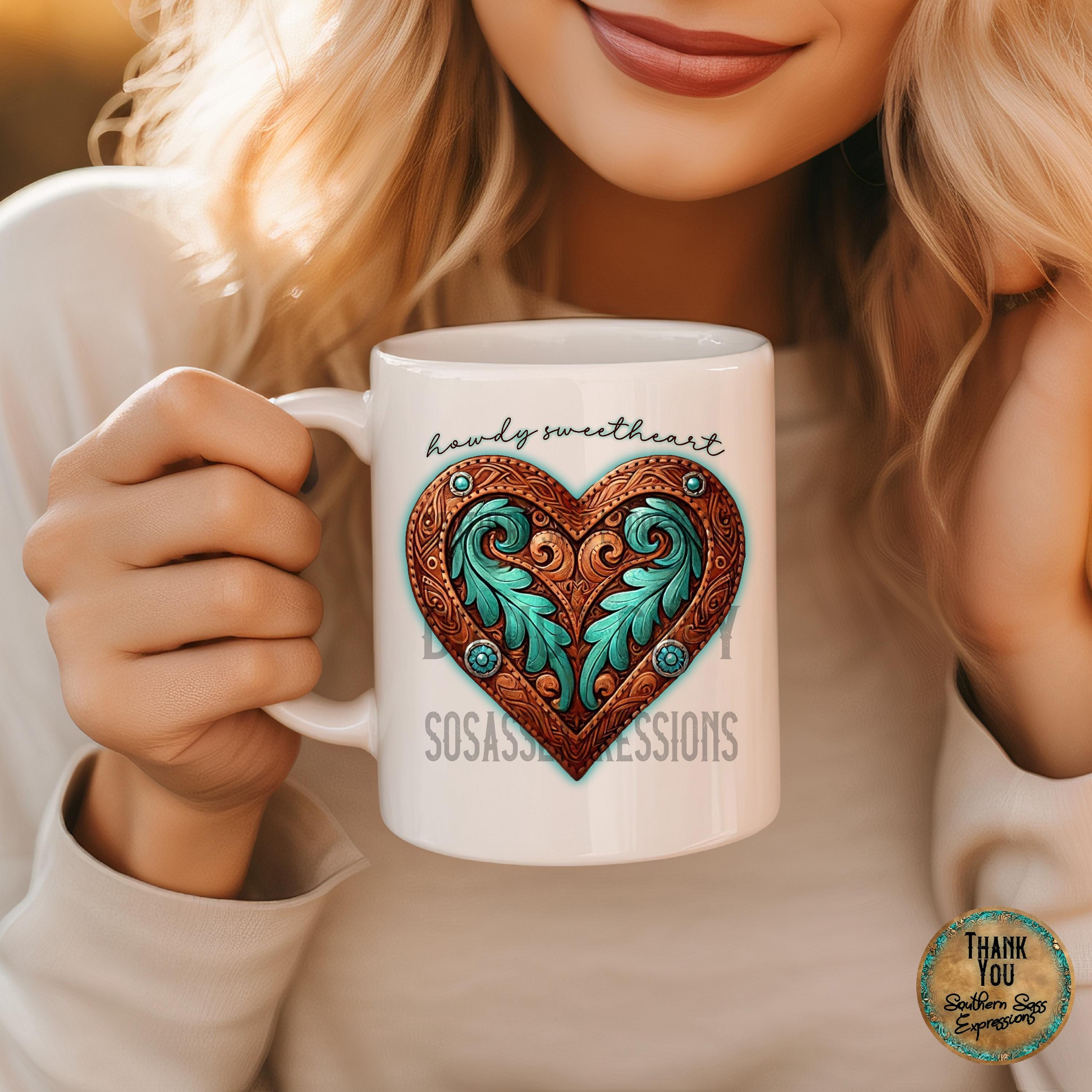 Tooled Leather Heart: Western Howdy Sweetheart PNG, DTF (digital ...