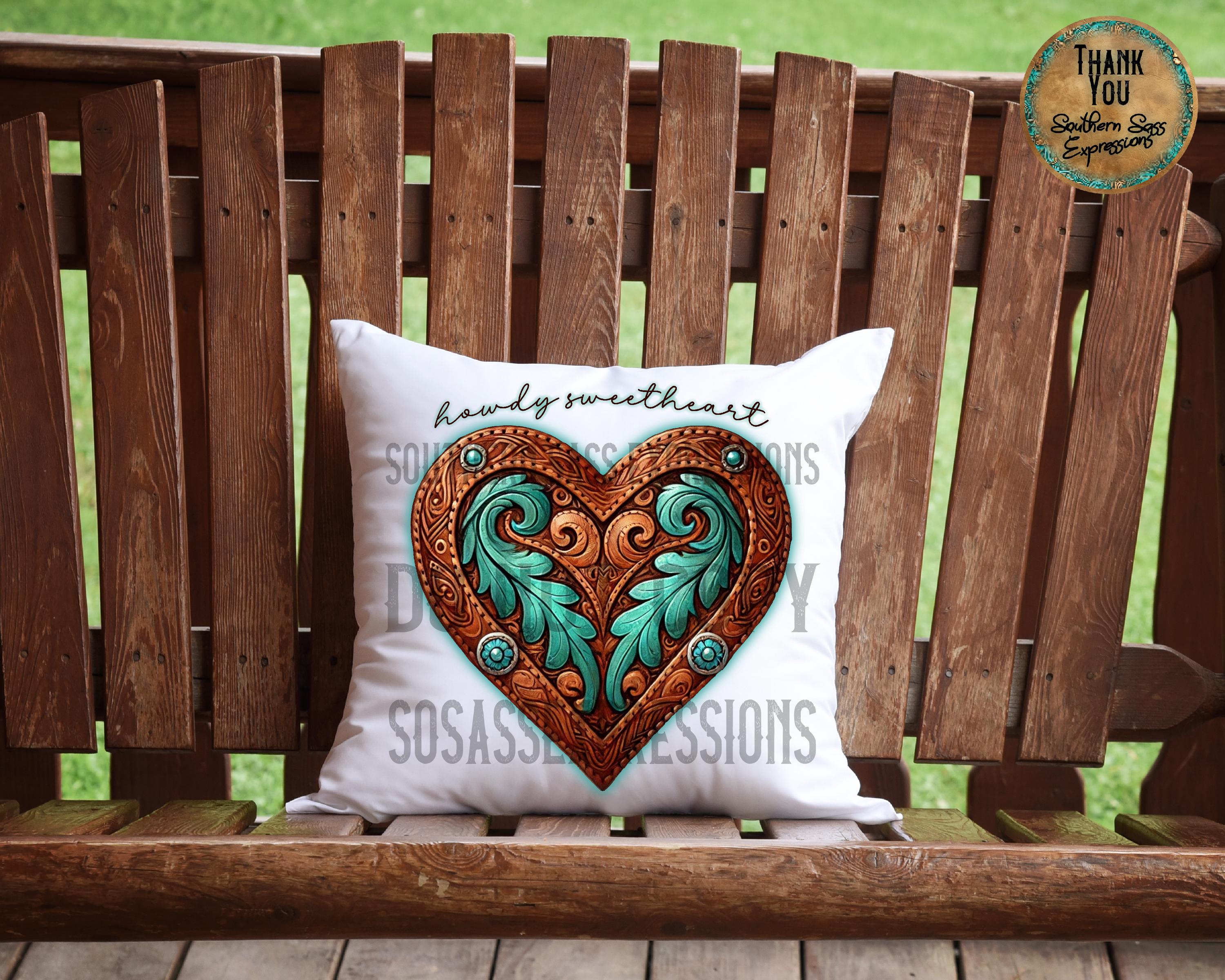 Tooled Leather Heart: Western Howdy Sweetheart PNG, DTF (digital ...