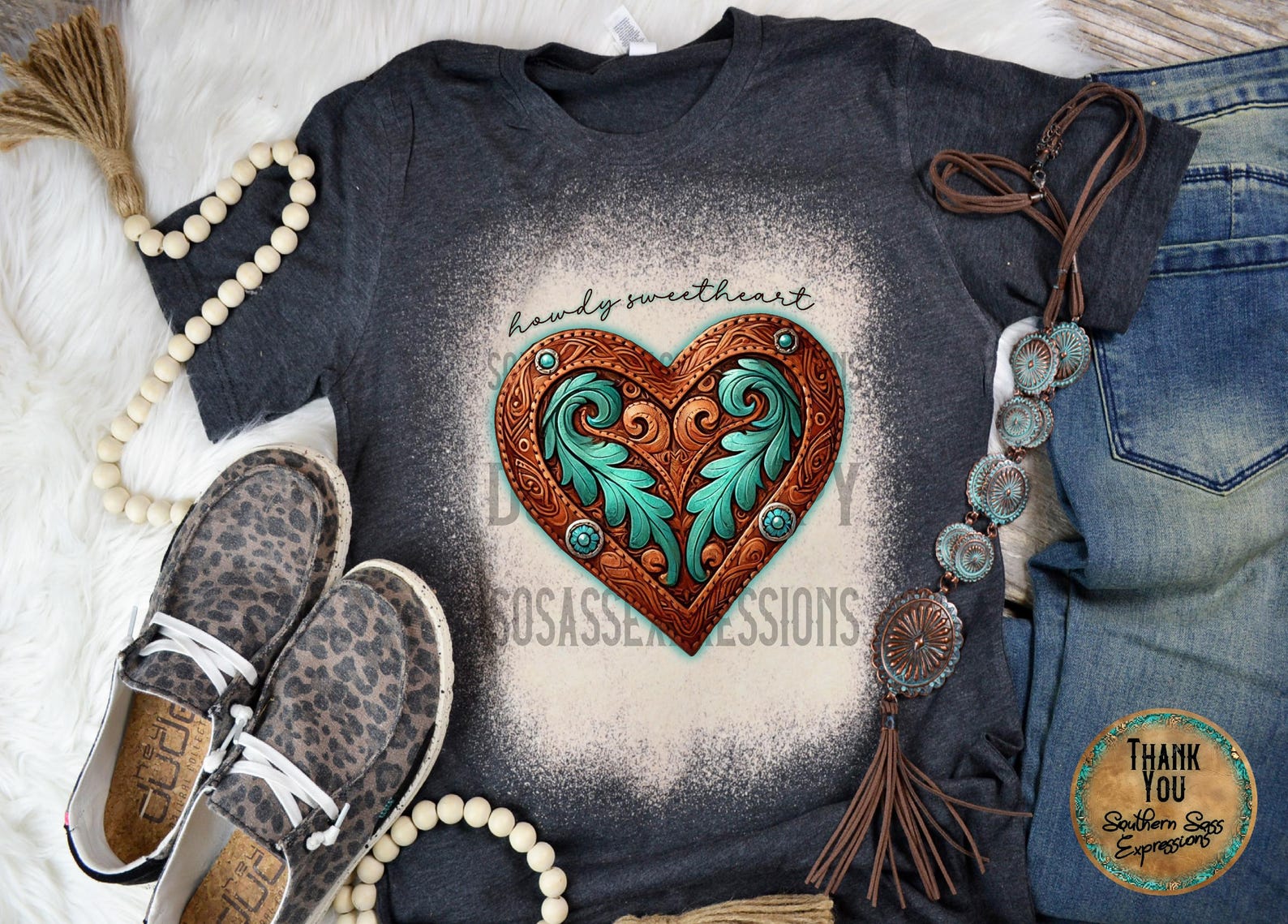 Tooled Leather Heart: Western Howdy Sweetheart PNG, DTF (digital ...