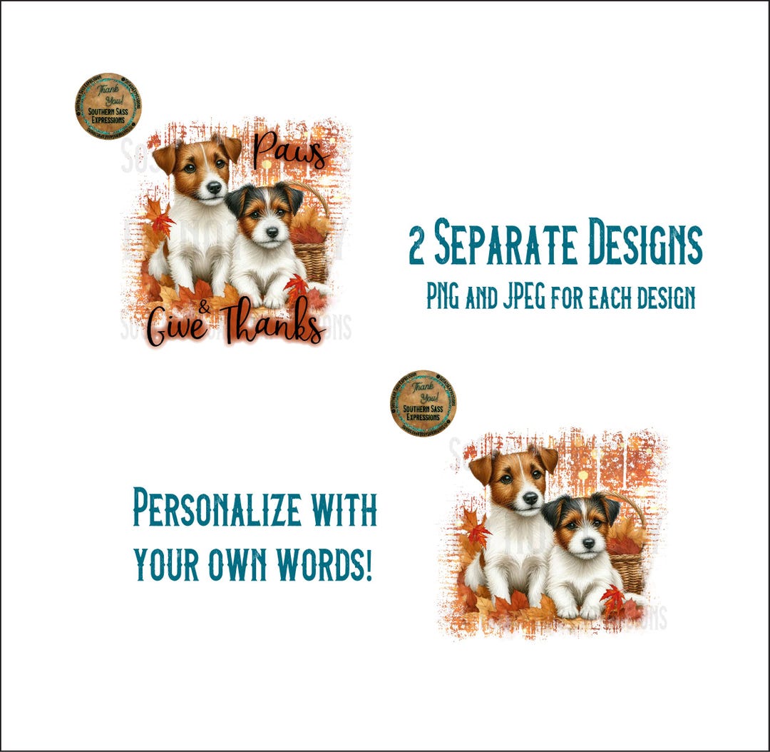 Fall Jack Russell PNG: Paws and Give Thanks Design (digital Download ...