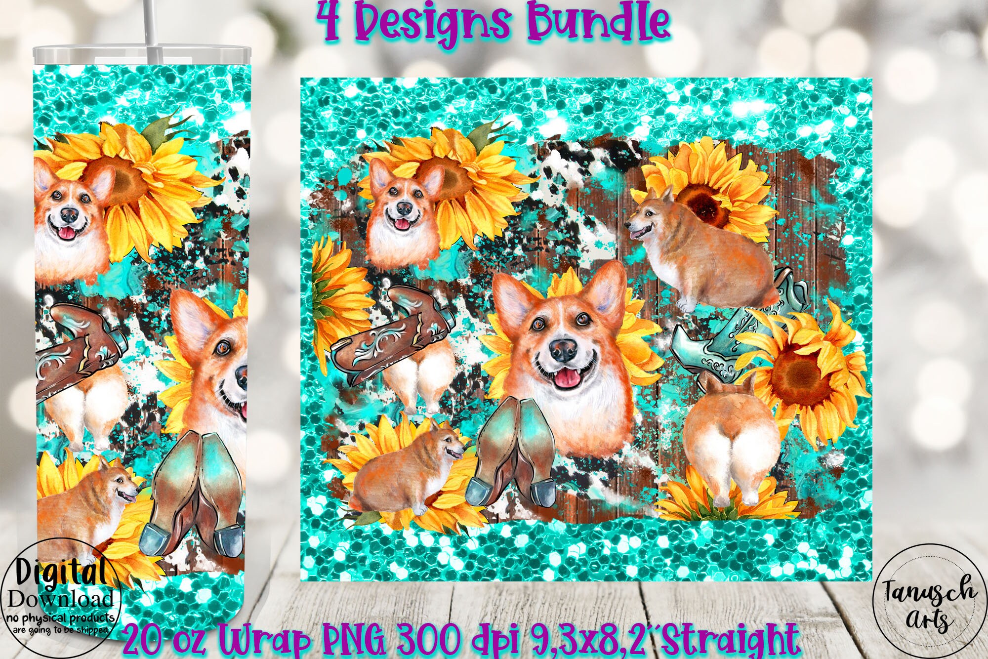 Corgi & Sunflowers Western 20 Oz Tumbler Wrap Sublimation - Etsy
