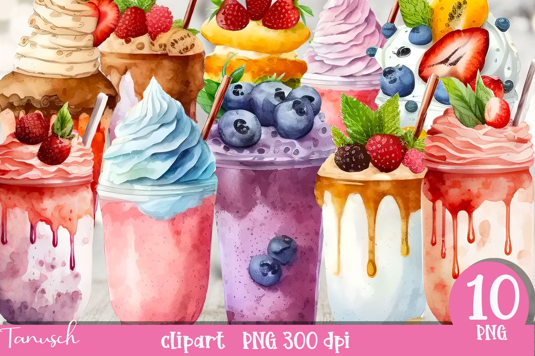 Watercolor Smoothies Clipart PNG Healthy Drinks Digital Download ...