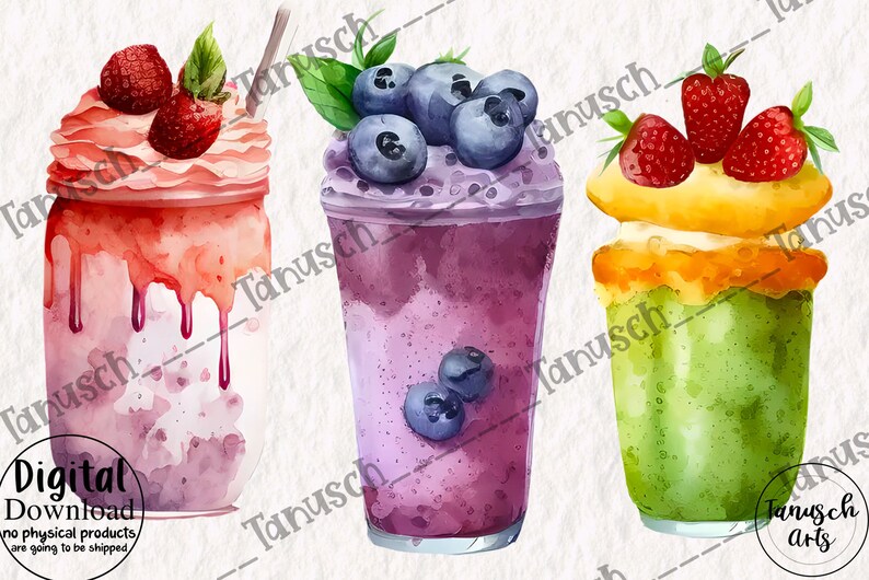 Watercolor Smoothies Clipart PNG Healthy Drinks Digital - Etsy