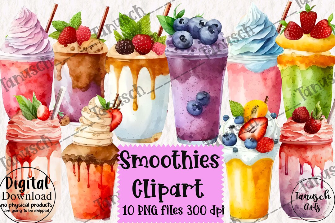 Watercolor Smoothies Clipart PNG Healthy Drinks Digital - Etsy