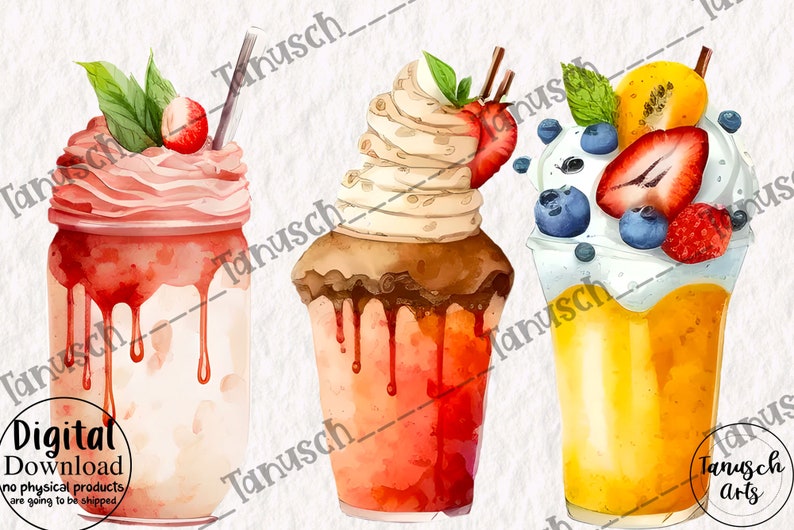 Watercolor Smoothies Clipart PNG Healthy Drinks Digital - Etsy