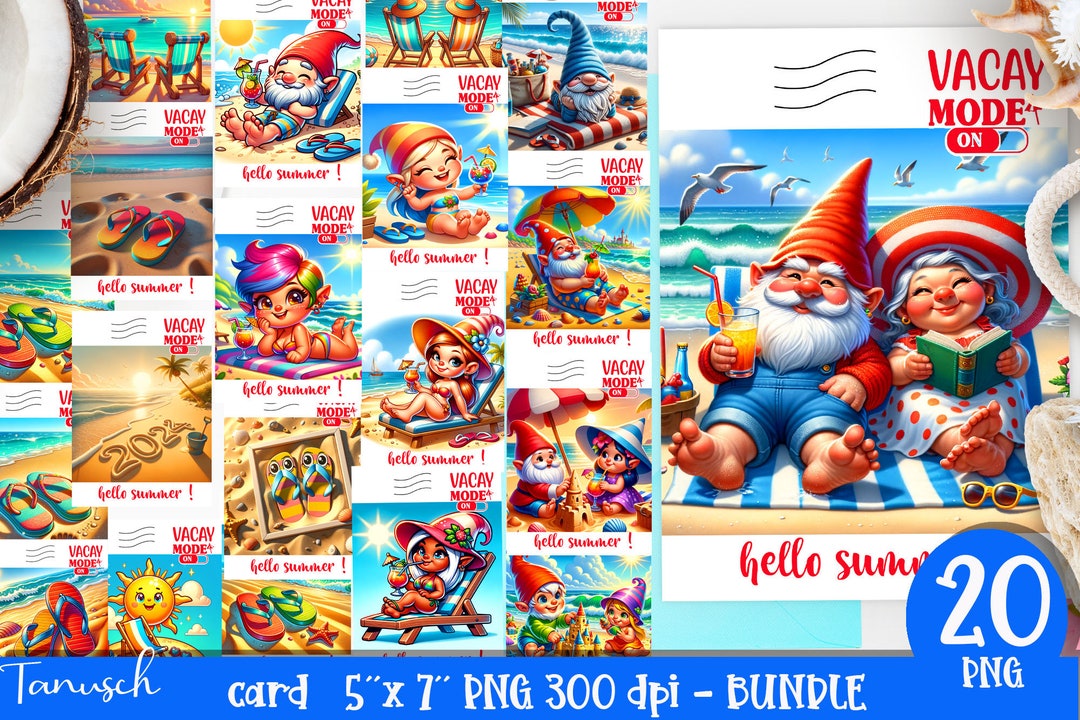 Funny Vacation Cards Holiday Sublimation Bundle/gnomes, Beach, Paradise ...