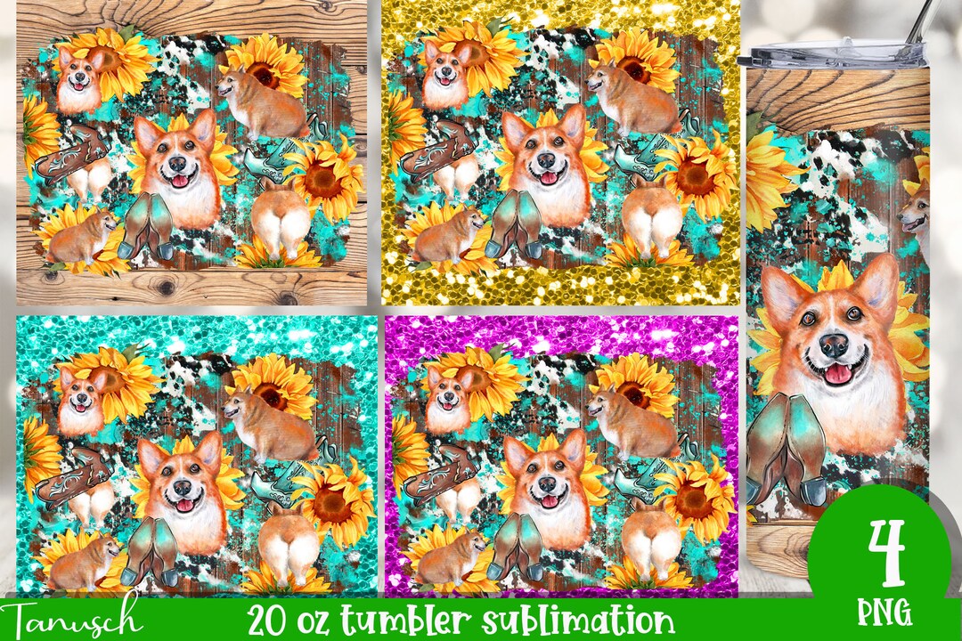 Corgi & Sunflowers Western 20 Oz Tumbler Wrap Sublimation Bundle ...