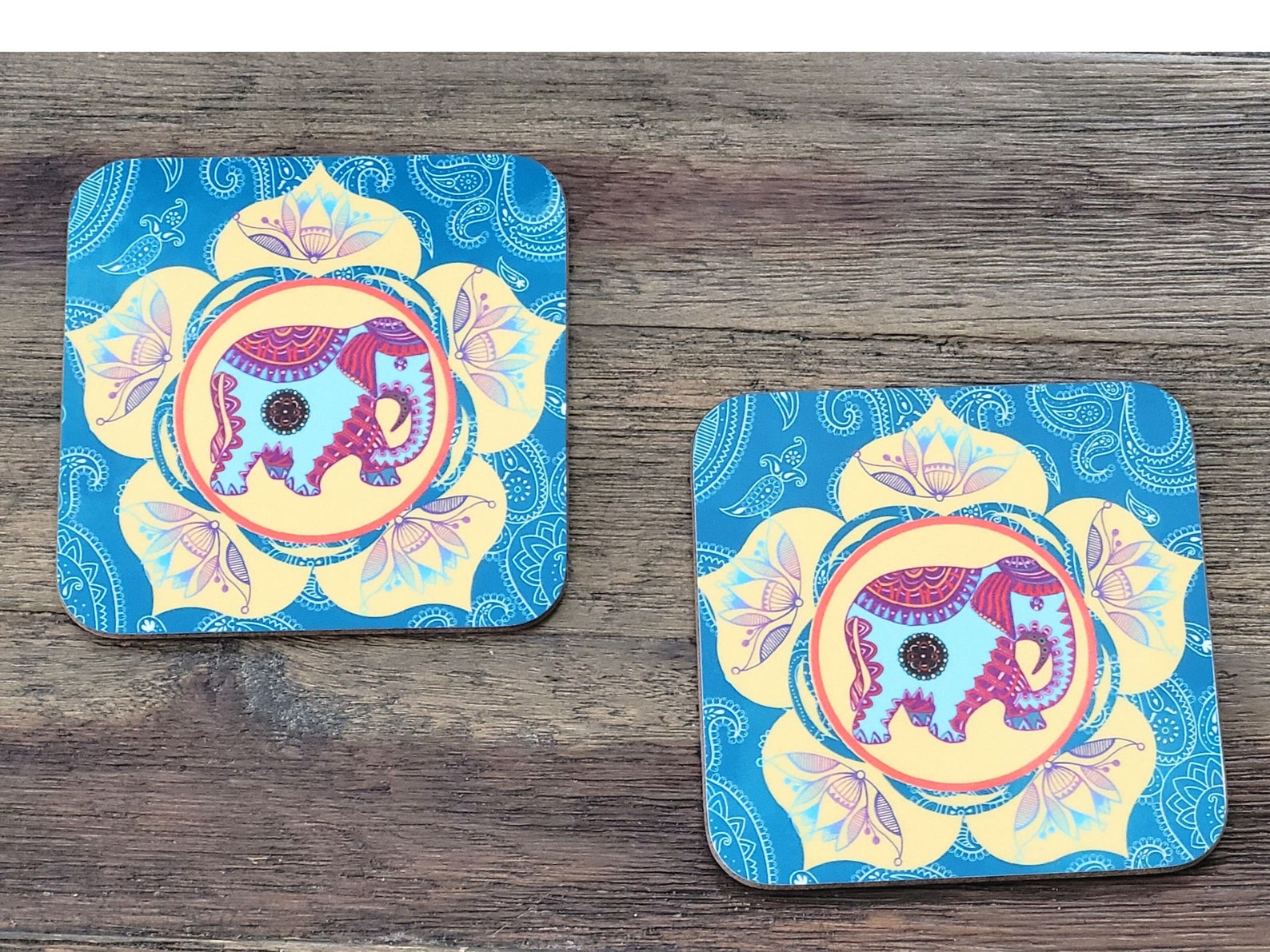 Boho Coasters Set Wooden Coasters Folk Art Décor Nature | Etsy