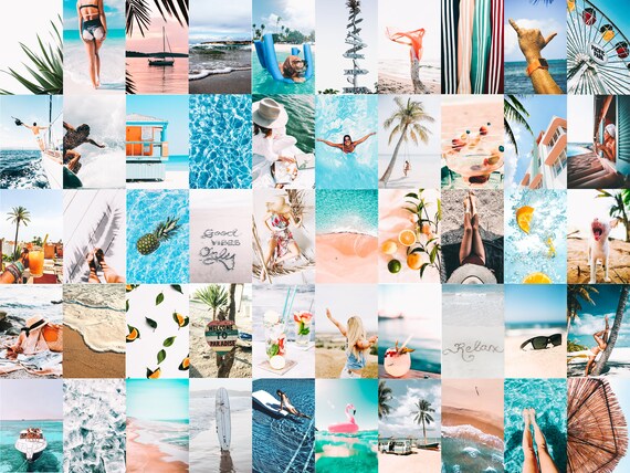 Blue Beachy Aesthetic Wall Collage Kit Summer Vacation Etsy Finland