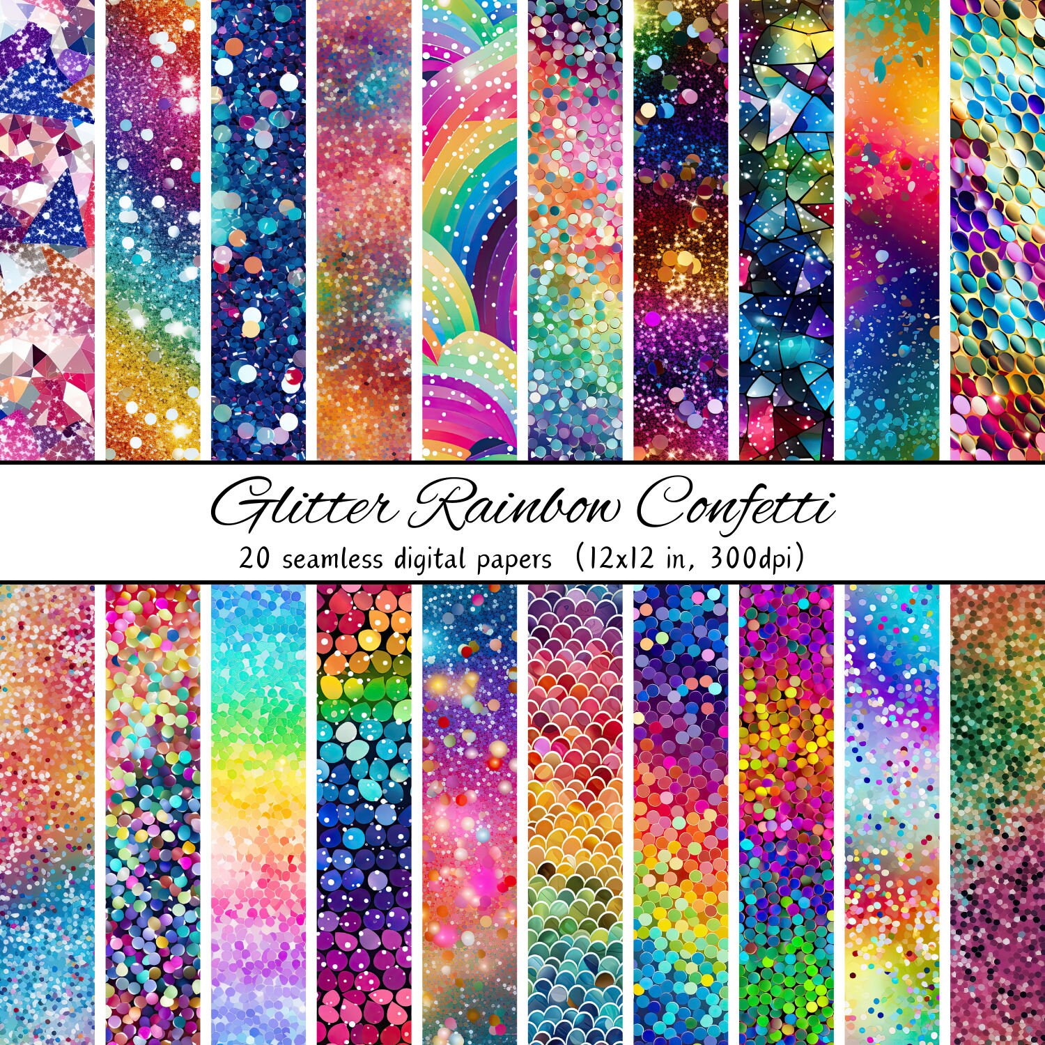20 Rainbow Glitter Confetti Seamless Digital Papers - Etsy