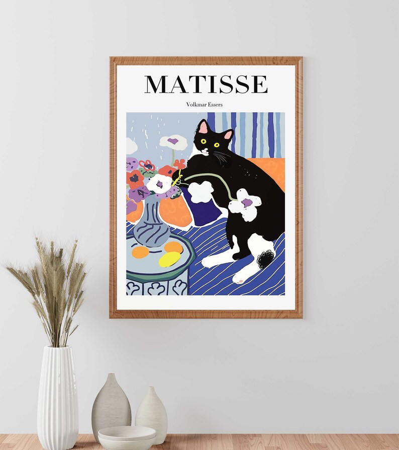 Henri Matisse Digital Print, Matisse Black Cat Flower Wall Art, Cat ...