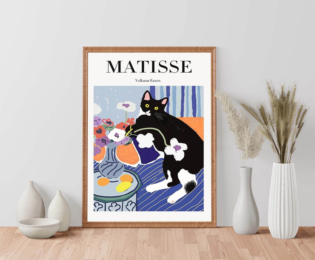 Henri Matisse Digital Print, Matisse Black Cat Flower Wall Art, Cat ...