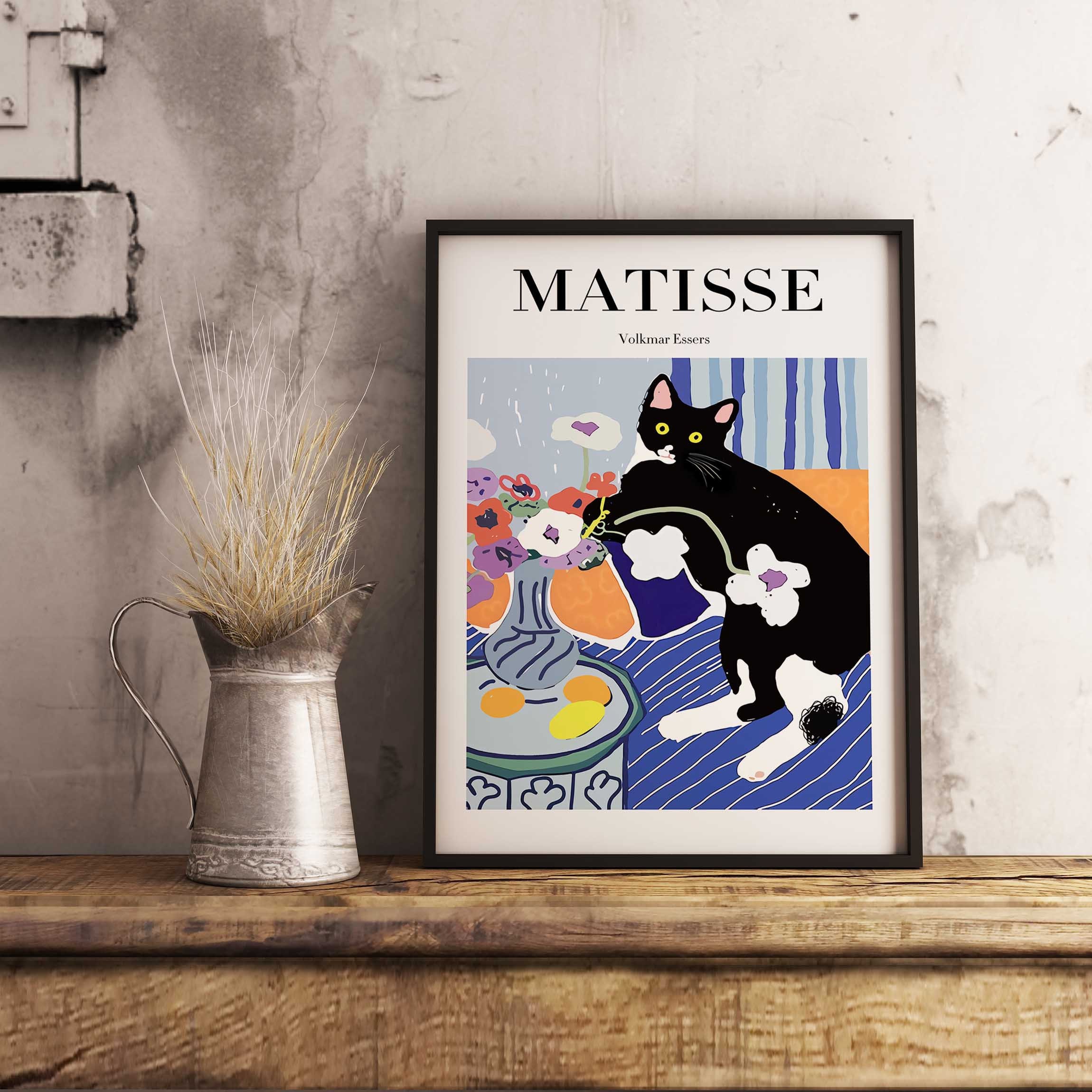 Henri Matisse Digital Print, Matisse Black Cat Flower Wall Art, Cat ...