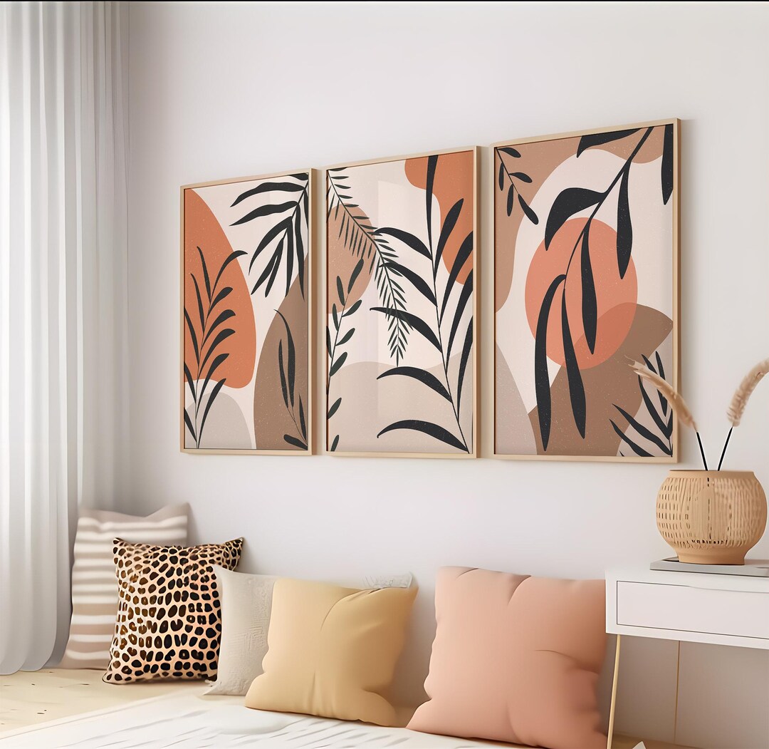 Boho Gallery Wall Art Prints, Set of 3 Plant Posters, Neutral Simple ...