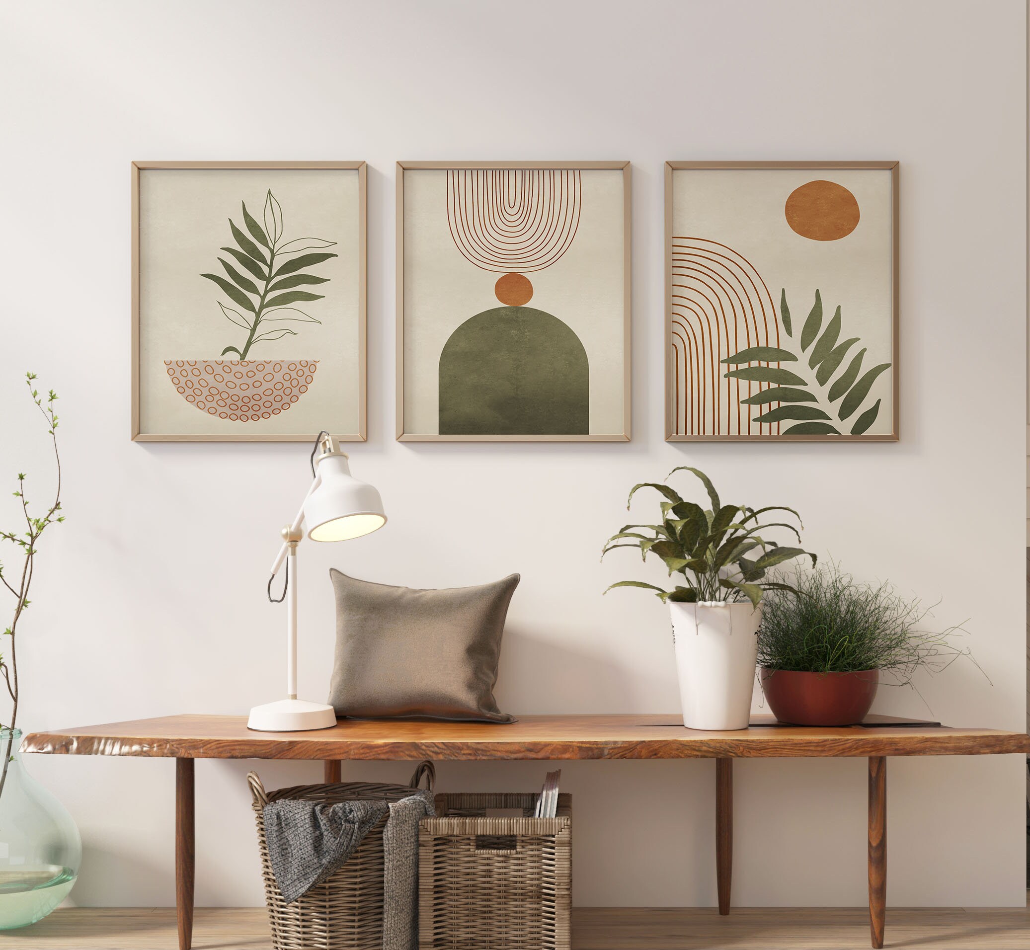 Sage Green Wall Art Set of 3, Boho Line Art, Gallery Wall Decor ...