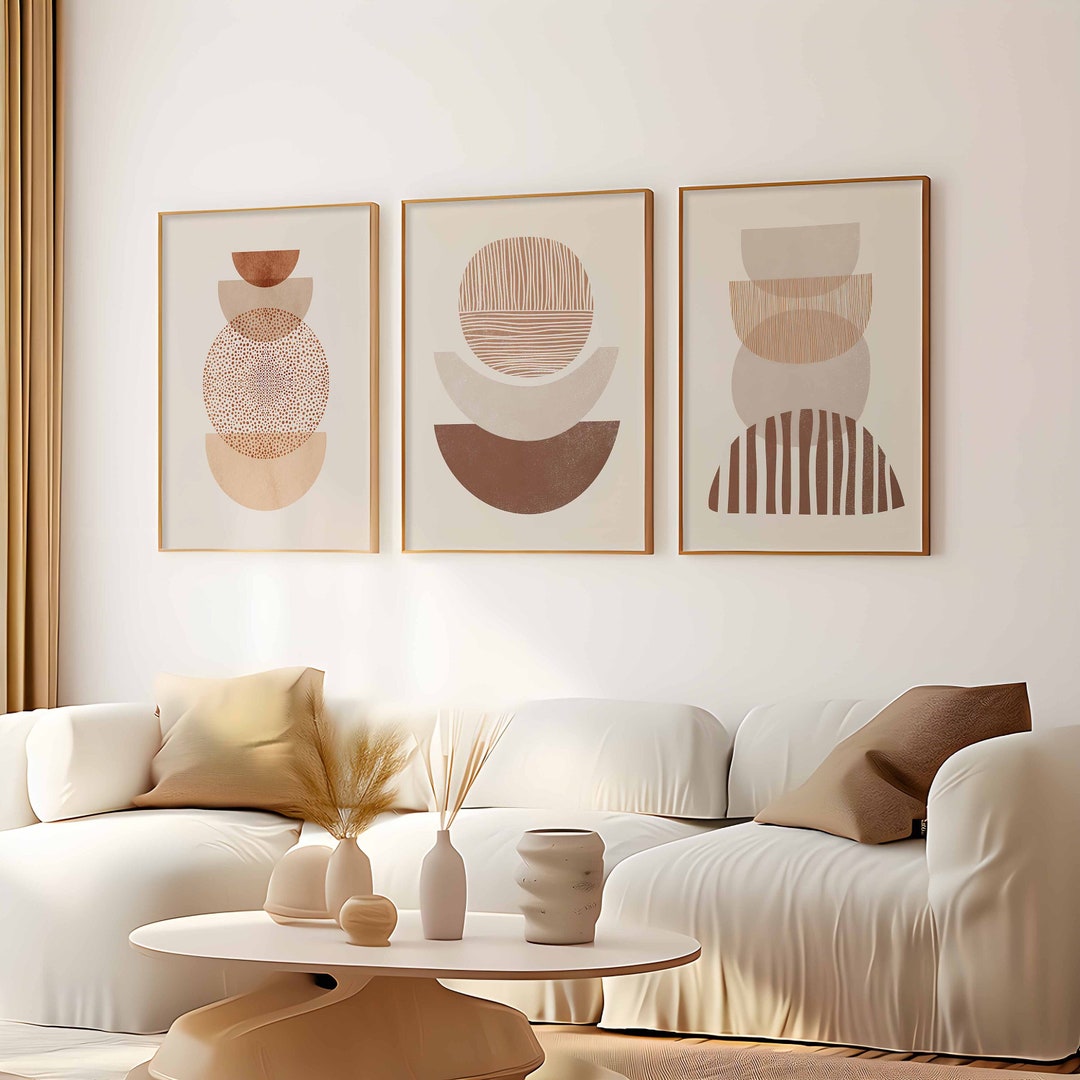 Neutral Wall Art Set of 3, Mid Century Modern Poster, Abstract ...
