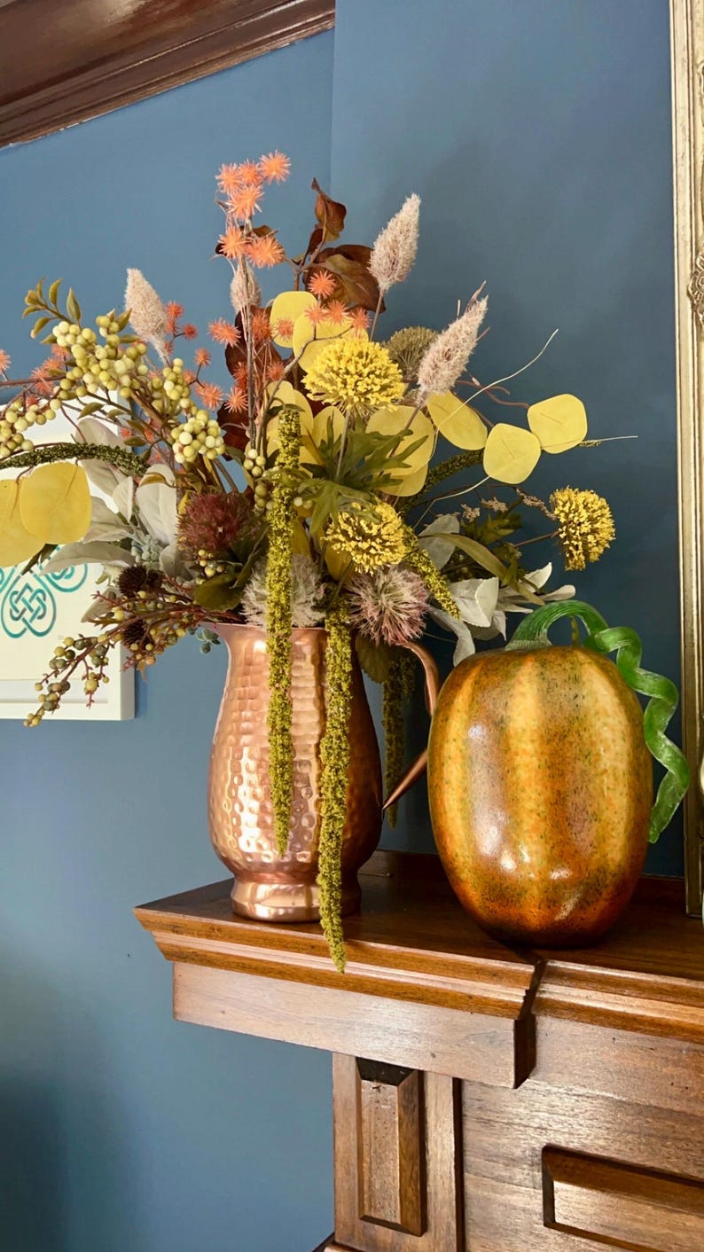 Fall Floral Centerpiece in Brass Pitcher - Etsy